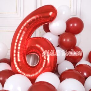 AULE 40 Inch Big Red 6 Balloon Number Large Foil Helium Number Balloons 0-9 Jumbo Giant Happy 6th Birthday Party Decorations for Boy or Girl Huge Mylar Anniversary Party Supplies