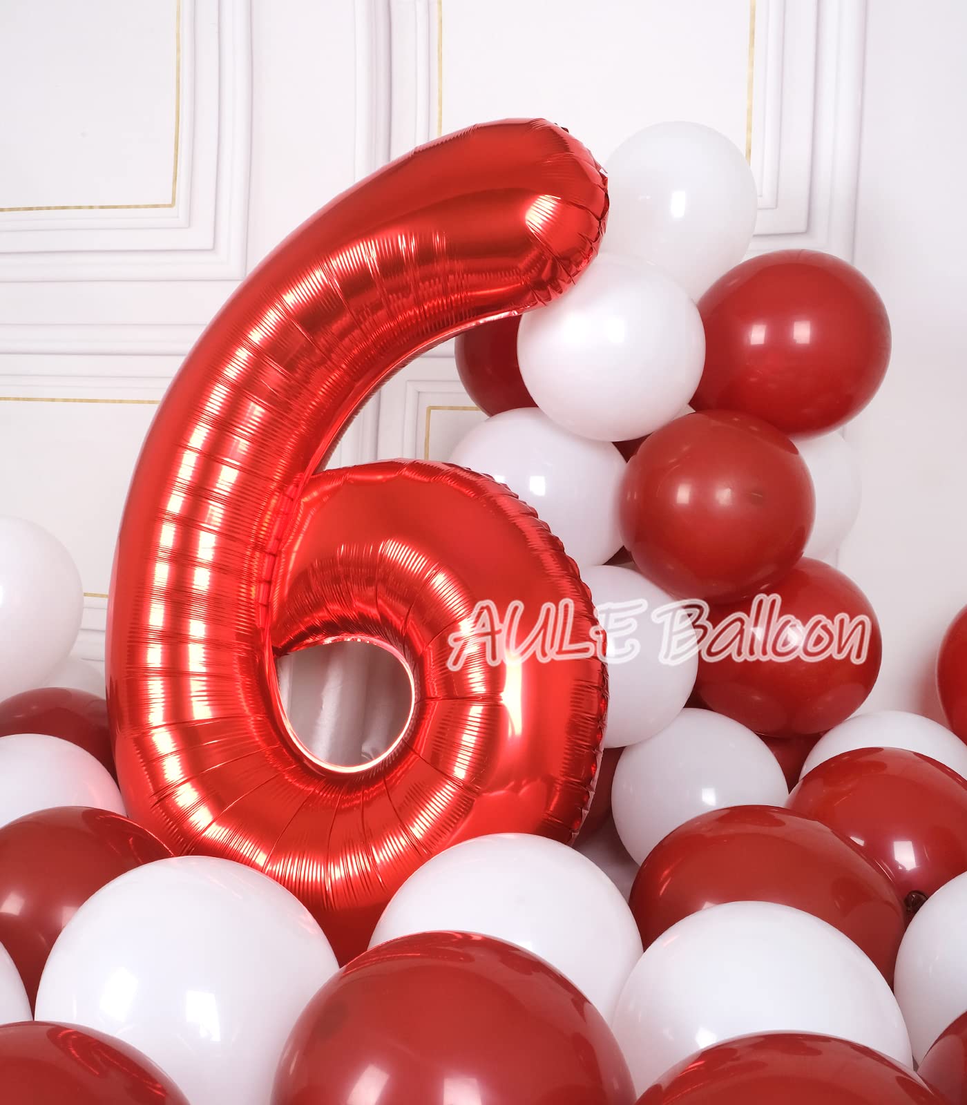 AULE 40 Inch Big Red 6 Balloon Number Large Foil Helium Number Balloons 0-9 Jumbo Giant Happy 6th Birthday Party Decorations for Boy or Girl Huge Mylar Anniversary Party Supplies