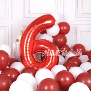 AULE 40 Inch Big Red 6 Balloon Number Large Foil Helium Number Balloons 0-9 Jumbo Giant Happy 6th Birthday Party Decorations for Boy or Girl Huge Mylar Anniversary Party Supplies