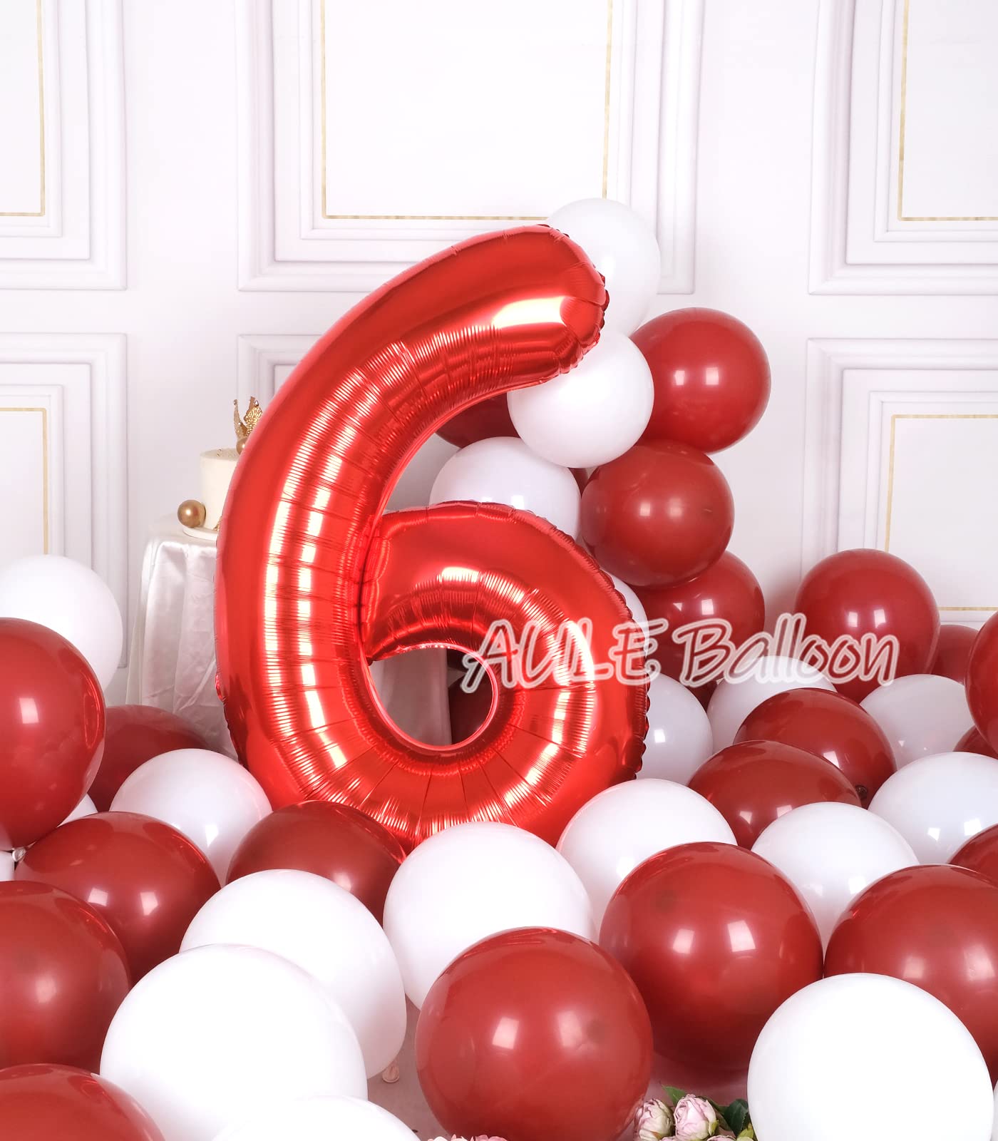 AULE 40 Inch Big Red 6 Balloon Number Large Foil Helium Number Balloons 0-9 Jumbo Giant Happy 6th Birthday Party Decorations for Boy or Girl Huge Mylar Anniversary Party Supplies