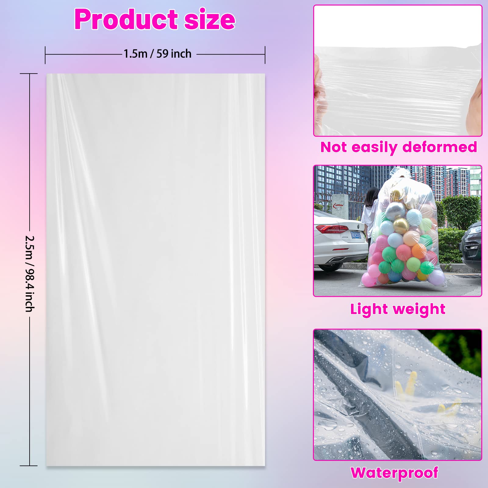 2 Pcs 98.4 x 59 Inches Large Balloon Bags for Transport, Big Plastic Balloon Storage Bag,Clear Balloon Drop Bag, Giant Carrying Storage Bags for Wedding Birthday Party Supplies