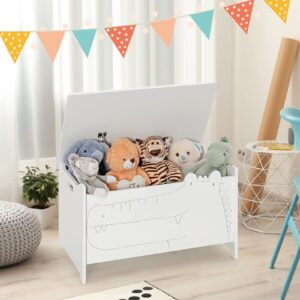 INFANS Toy Box, Wooden Kids Toy Storage Chest, Wooden Trunk Bench with Flip-top Lid Safety Hinge, Toddler Cabinet Organizer for Bedroom Playroom Nursery Entryway(White)