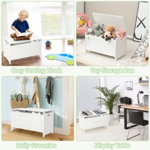 INFANS Toy Box, Wooden Kids Toy Storage Chest, Wooden Trunk Bench with Flip-top Lid Safety Hinge, Toddler Cabinet Organizer for Bedroom Playroom Nursery Entryway(White)