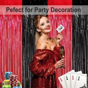 EUFARS Red and Black Party Decorations- 4 Pack of 3.2x8.2ft Foil Fringe Curtains for Graduation Party Decorations 2024 Casino Theme Party Decorations Red and Black Birthday Decorations