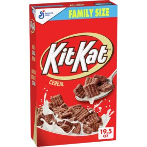 kit kat chocolatey breakfast cereal made with whole grain, family size, 19.5 oz