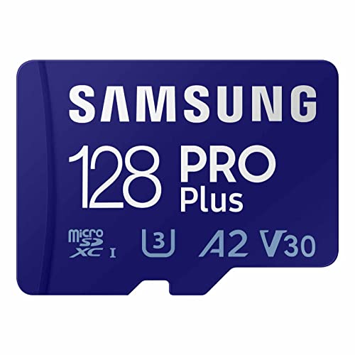 SAMSUNG PRO Plus microSD Memory Card + Adapter, 128GB MicroSDXC, Up to 180 MB/s, Full HD & 4K UHD, UHS-I, C10, U3, V30, A2 for Android Phones, Tablets, GoPRO, DJI Drone, MB-MD128SA/AM, 2023