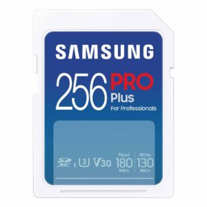 SAMSUNG PRO Plus Full Size 256GB SDXC Memory Card + Reader, Up to 180 MB/s, Full HD & 4K UHD, UHS-I, C10, U3, V30 for DSLR, Mirrorless Cameras, PCs, MB-SD256SB/AM, 2023