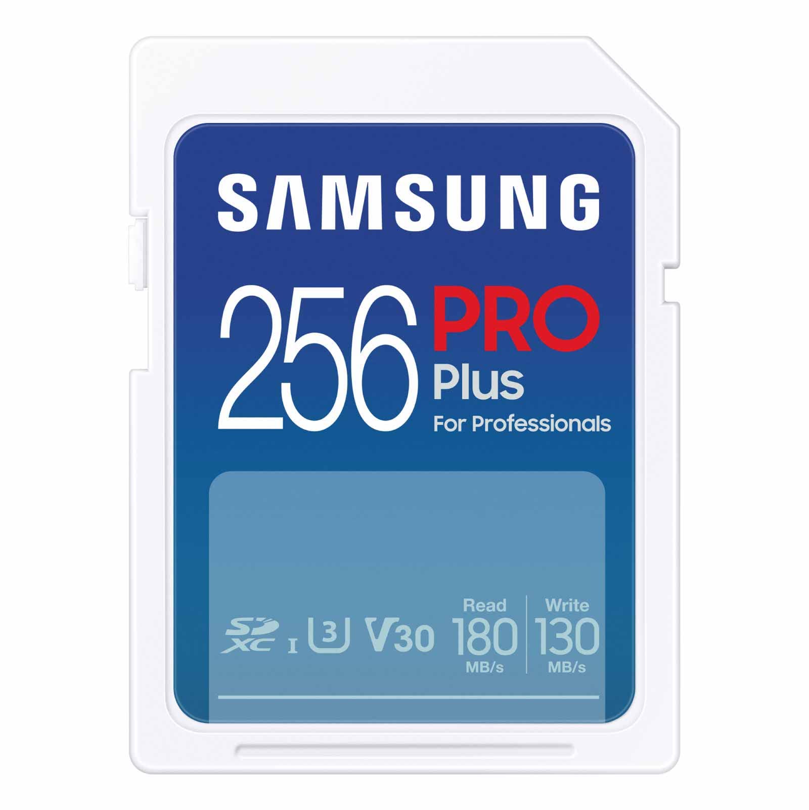 SAMSUNG PRO Plus Full Size 256GB SDXC Memory Card + Reader, Up to 180 MB/s, Full HD & 4K UHD, UHS-I, C10, U3, V30 for DSLR, Mirrorless Cameras, PCs, MB-SD256SB/AM, 2023