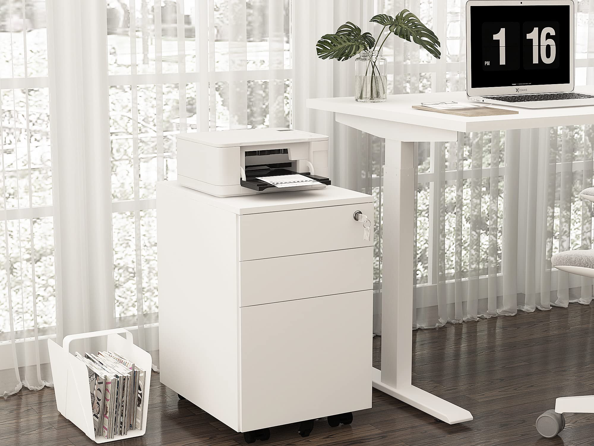 3 Drawer File Cabinet with Lock, Mobile Rolling File Cabinet, Under Desk File Cabinet Fully Assembled Except Casters, Metal Small Filing Cabinet for Home Office