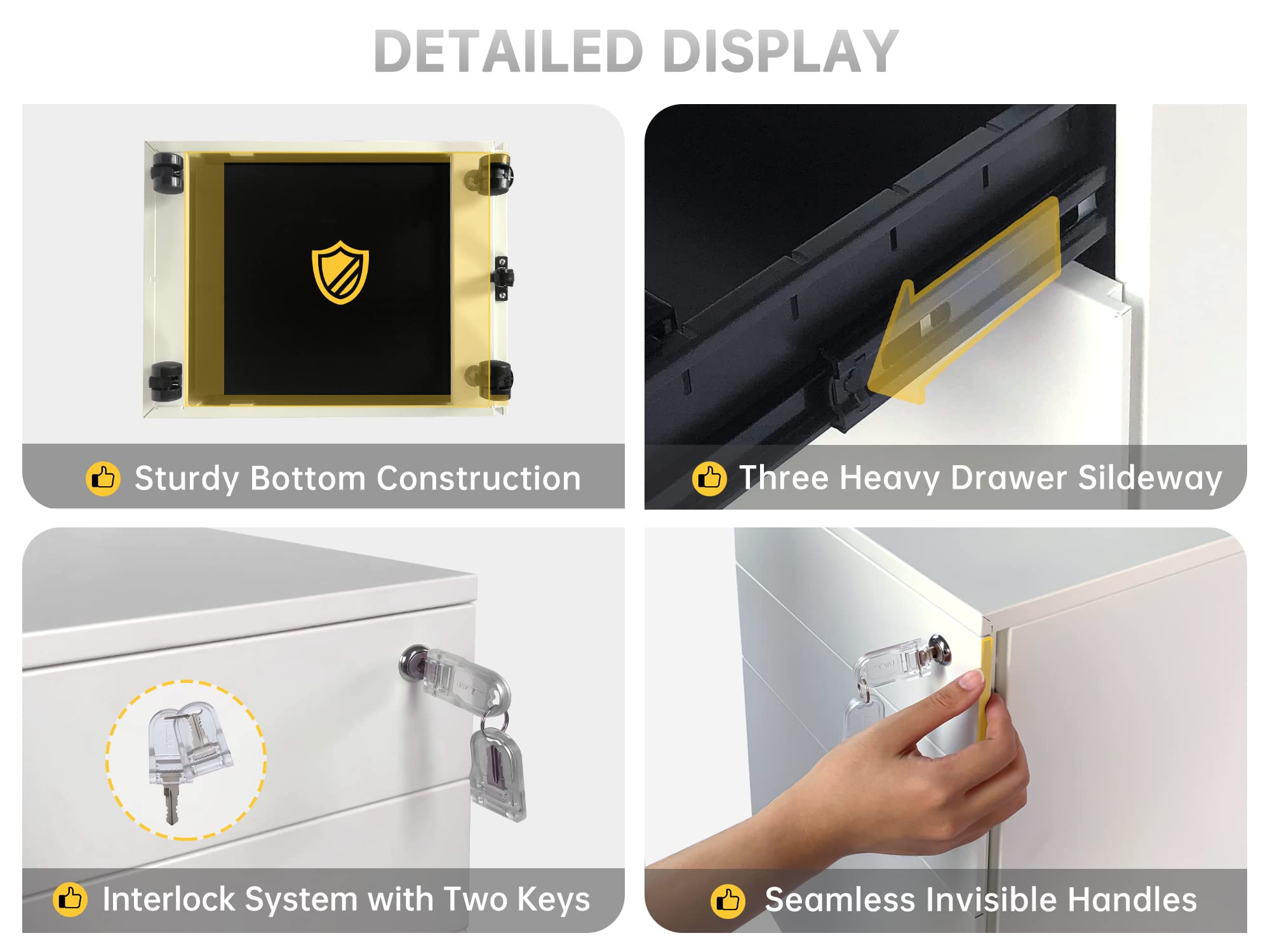 3 Drawer File Cabinet with Lock, Mobile Rolling File Cabinet, Under Desk File Cabinet Fully Assembled Except Casters, Metal Small Filing Cabinet for Home Office