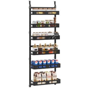 1Easylife 6-Tier Over the Door Pantry Organizer Black Pantry Organization and Storage with Adjustable Basket, Pantry Door Rack with Detachable Frame, Space Saving Hanging Spice Rack for Kitchen Pantry