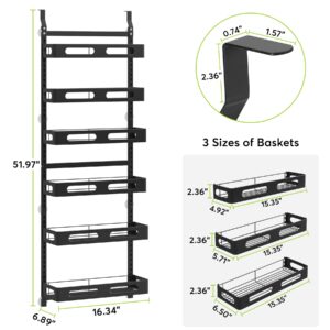 1Easylife 6-Tier Over the Door Pantry Organizer Black Pantry Organization and Storage with Adjustable Basket, Pantry Door Rack with Detachable Frame, Space Saving Hanging Spice Rack for Kitchen Pantry