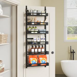 1Easylife 6-Tier Over the Door Pantry Organizer Black Pantry Organization and Storage with Adjustable Basket, Pantry Door Rack with Detachable Frame, Space Saving Hanging Spice Rack for Kitchen Pantry