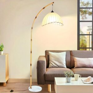 RaGiBow Bamboo Floor lamp mid Century Rattan Retro Floor lamp Bohemian Style LED Tall lamp for Living Room Bedroom Village Farmhouse Decoration Office Standing Floor lamp