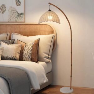 RaGiBow Bamboo Floor lamp mid Century Rattan Retro Floor lamp Bohemian Style LED Tall lamp for Living Room Bedroom Village Farmhouse Decoration Office Standing Floor lamp