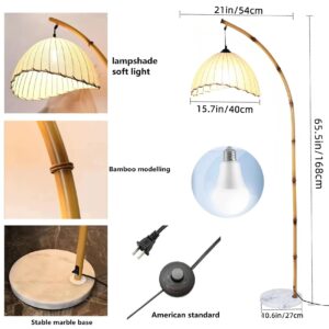 RaGiBow Bamboo Floor lamp mid Century Rattan Retro Floor lamp Bohemian Style LED Tall lamp for Living Room Bedroom Village Farmhouse Decoration Office Standing Floor lamp