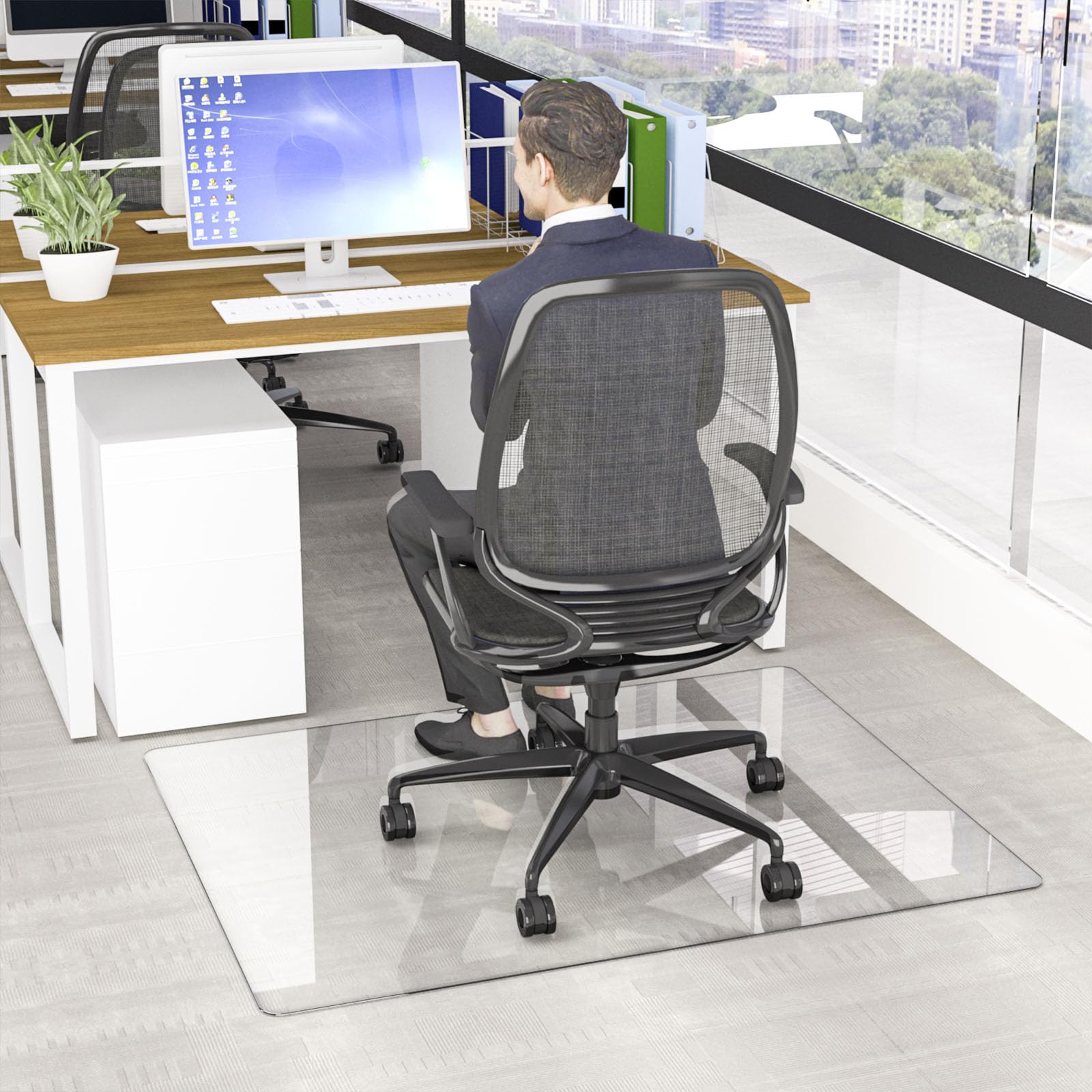 Poseerkey Glass Chair Mat, 36" x 46" Heavy Duty Hard Tempered Glass Mat with Round Corner and Polished Edge, for Floor Mat for Office Chair On Carpet for Work, Home, Gaming