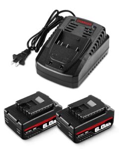 2pack bat609 6000mah 18v battery and charger kit replacement for bosch 18 volt battery li-ion compatible with bosch 18v battery & charger combo starter kit bat609g bat610g bat611 bat612 bat618 bat618g