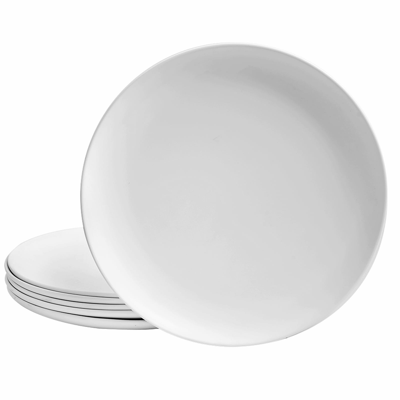 TP 10" Melamine Dinner Plates, 6-piece Plate Set Unbreakable Serving Dishes for Indoors and Outdoors, Unbreakable Dinner Service for 6, Matte-White