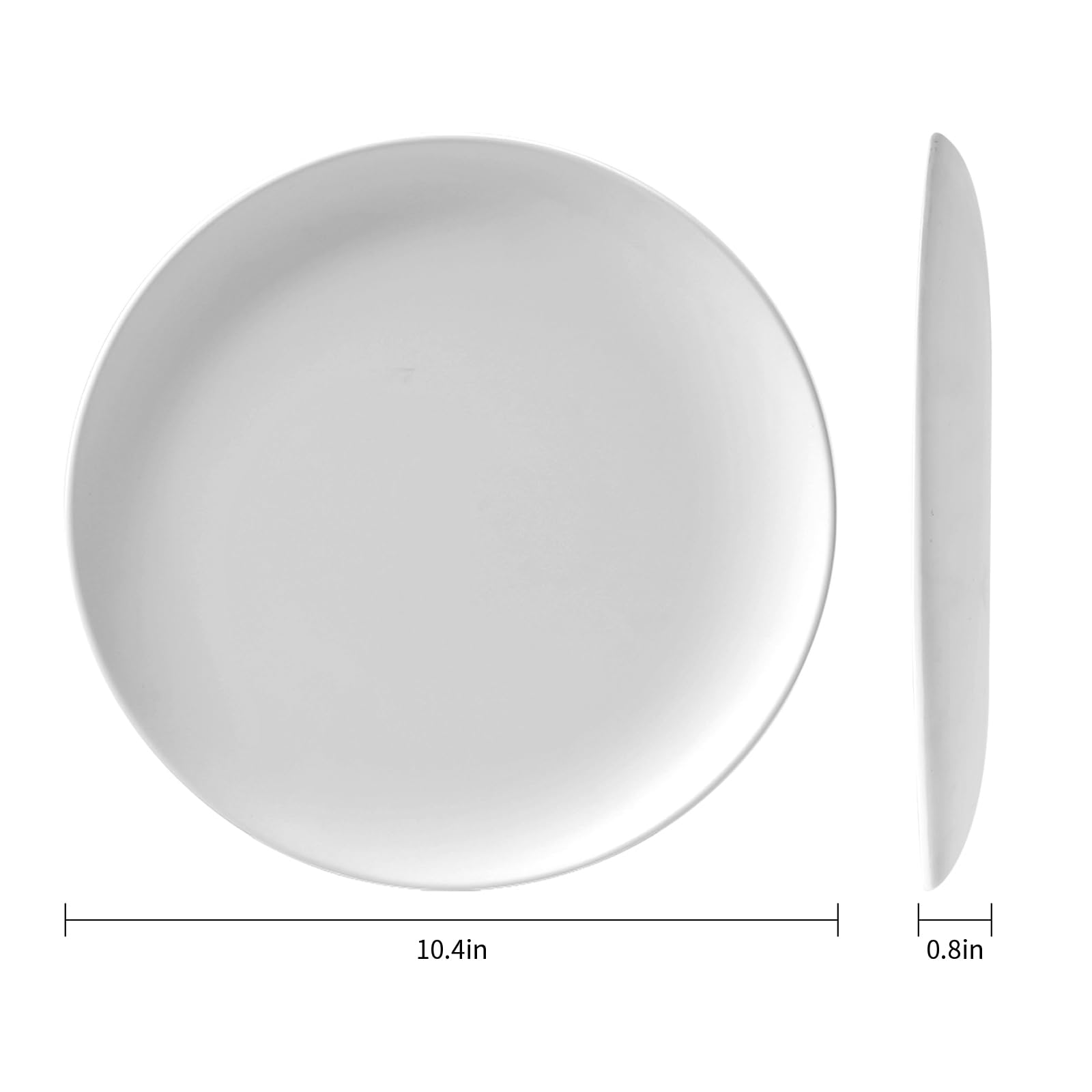 TP 10" Melamine Dinner Plates, 6-piece Plate Set Unbreakable Serving Dishes for Indoors and Outdoors, Unbreakable Dinner Service for 6, Matte-White