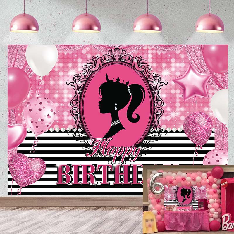 Princess Birthday Backdrop 7x5FT Pink Princess Theme Photography Backdrop for Girls Birthday Party Decorations Photo Props for Girl Party Favor (84x60 inch)