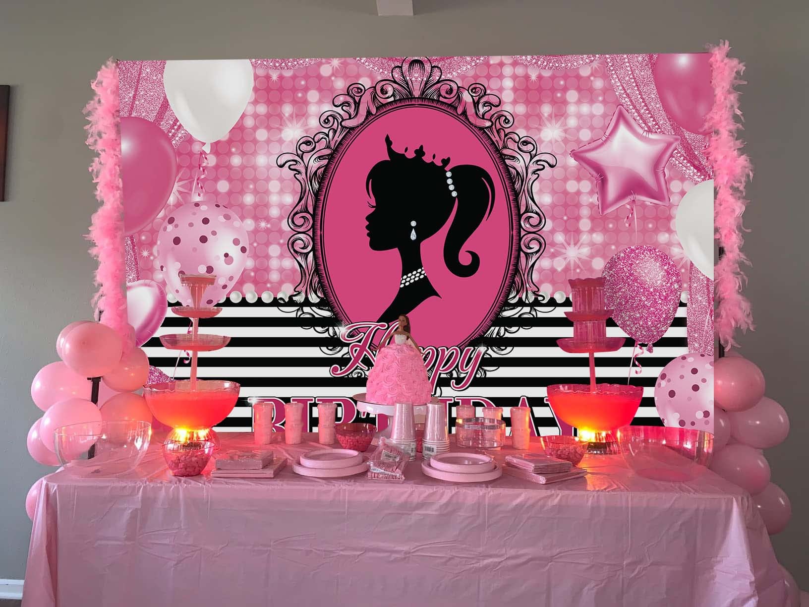 Princess Birthday Backdrop 7x5FT Pink Princess Theme Photography Backdrop for Girls Birthday Party Decorations Photo Props for Girl Party Favor (84x60 inch)