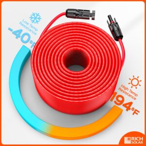 RICH SOLAR 10 Gauge 10AWG One Pair 100 Feet Red + 100 Feet Black Solar Panel Extension Cable Wire with Female and Male Connectors (100FT 10AWG)