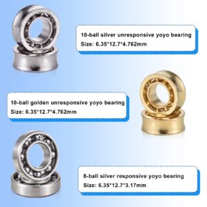 Lixada Yoyo Replacement Bearing Set , 4PCS 10 Ball Unresponsive Yoyo Bearings + 2PCS 8 Ball Responsive Yoyo Bearings with Axles Yoyo Strings and Bearing Remover Tool Complete Yoyo Bearing Pack