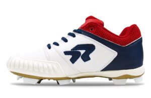 ringor spirit vi women's softball cleats with pitchers toe sz 9.5 white | navy | red