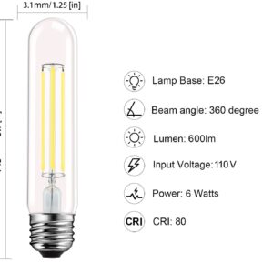 PIFUT T9 LED Bulb, E26 Dimmable LED Bulb, 110v 600Lumens 60W Equivalent, Clear Glass Tubular Light Bulb, Best Replacement for Incandescent Bulb, Candelabra LED Bulbs, 4 Pack (Daylight White)