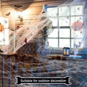 300 Sqft Halloween Spider Web Decorations, with 10 Glow in the Dark+10 Black Fake Scary Spiders, Super Stretch Cobwebs Creepy Halloween Indoor Outdoor Office Party Supplies (300 Sqft Web+20 Spider)