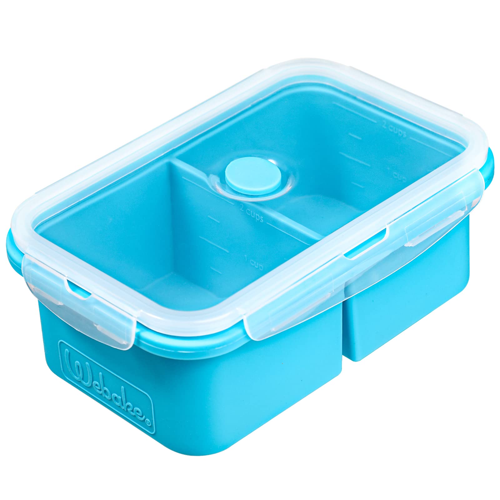 Webake Silicone Freezer Tray with Lid, Food Storage Container, 2 Cup Ice Cube Tray for Soup Sauce Meal Prep, BPA Free - Blue