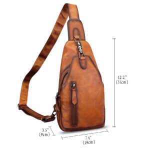 FEIGITOR Genuine Leather Sling Bag Retro Crossbody Sling Backpack Handmade Chest Shoulder Bag Daypack Purse Fanny Pack (Brown)