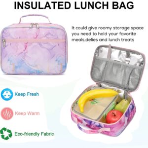 Joyfulife School Backpack for Girls Kids Backpack with Lunch Box Lightweight Marble Preschool Elementary Primary BookBags Set