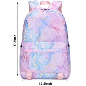 Joyfulife School Backpack for Girls Kids Backpack with Lunch Box Lightweight Marble Preschool Elementary Primary BookBags Set