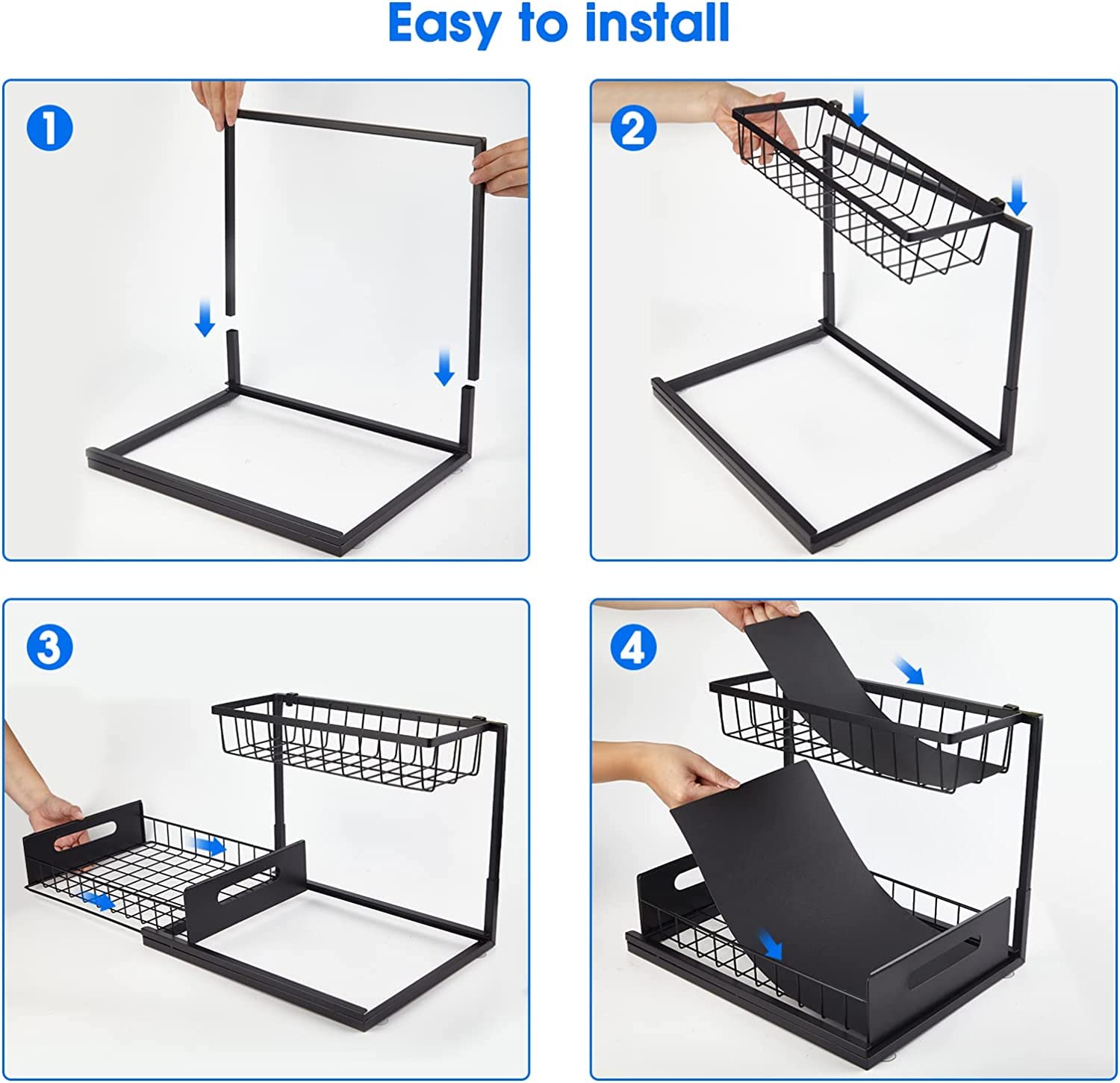 YTCYKJ Under Sink Organizers,2 Tier Pull Out Cabinet Organizer,Drawer Pull Out Cabinet Organizer,Slide Out Kitchen Cabinet Storage Sliding Shelves,14.4L x 10.6W x 10.4H