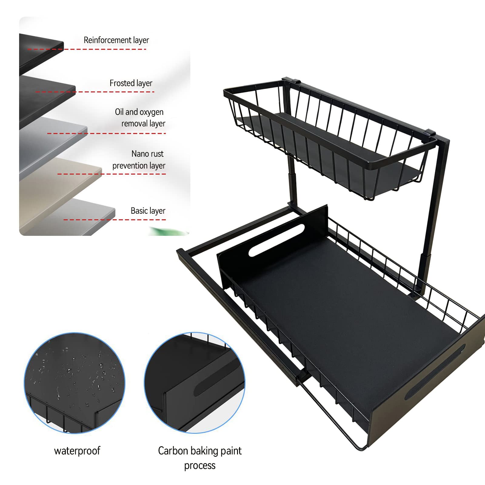 YTCYKJ Under Sink Organizers,2 Tier Pull Out Cabinet Organizer,Drawer Pull Out Cabinet Organizer,Slide Out Kitchen Cabinet Storage Sliding Shelves,14.4L x 10.6W x 10.4H