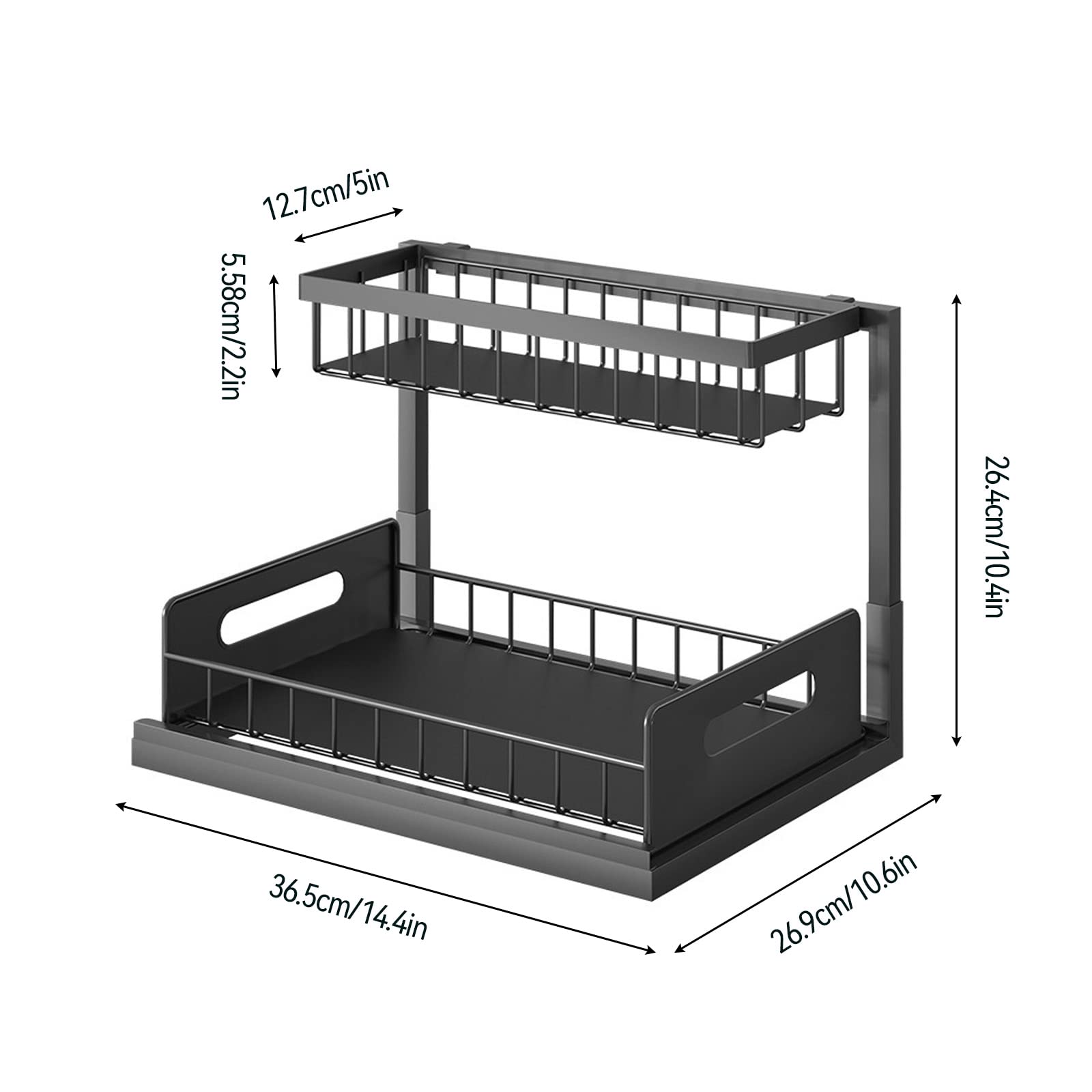 YTCYKJ Under Sink Organizers,2 Tier Pull Out Cabinet Organizer,Drawer Pull Out Cabinet Organizer,Slide Out Kitchen Cabinet Storage Sliding Shelves,14.4L x 10.6W x 10.4H