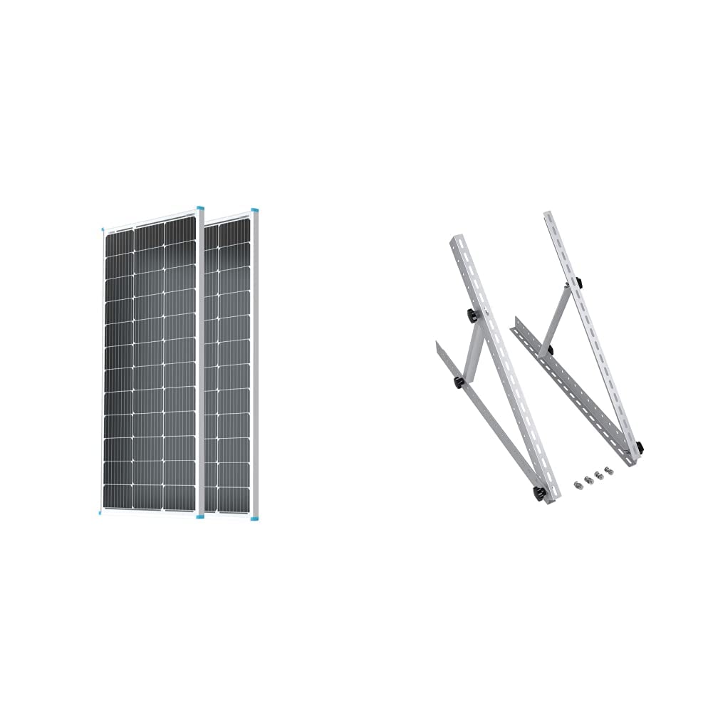 Renogy 100W 12V Solar Panels (2-Pack) and 28in Adjustable Solar Panel Mount Brackets