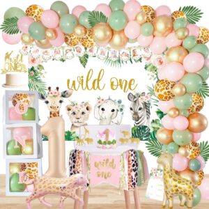 yshmfeux wild one birthday decorations supplies for girl, 1st birthday girl decorations, jungle safari animal 1st birthday party supplies, first birthday decorations for girls