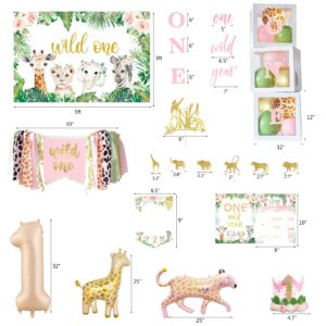 YSHMFEUX Wild one Birthday Decorations Supplies for Girl, 1st Birthday Girl Decorations, Jungle Safari Animal 1st Birthday Party Supplies, First Birthday Decorations for Girls