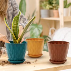 YNNICO 6 inch Plant Pots, 5 Pack Flower Pots Outdoor Indoor, Planters with Drainage Hole and Tray Saucer