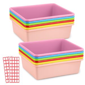 wettarn 12 pcs plastic cubby bins 15.35 x 11.42 x 4.72 inches stackable organizer storage cubbies labels for classroom school nursery playroom home office storage bins cubby bins