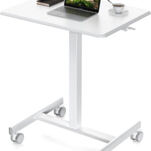 Sweetcrispy Small Mobile Rolling Standing Desk - Overbed Table, Teacher Podium with Wheels, Adjustable Work Table, Rolling Desk Laptop Computer Cart for Home, Office, Classroom