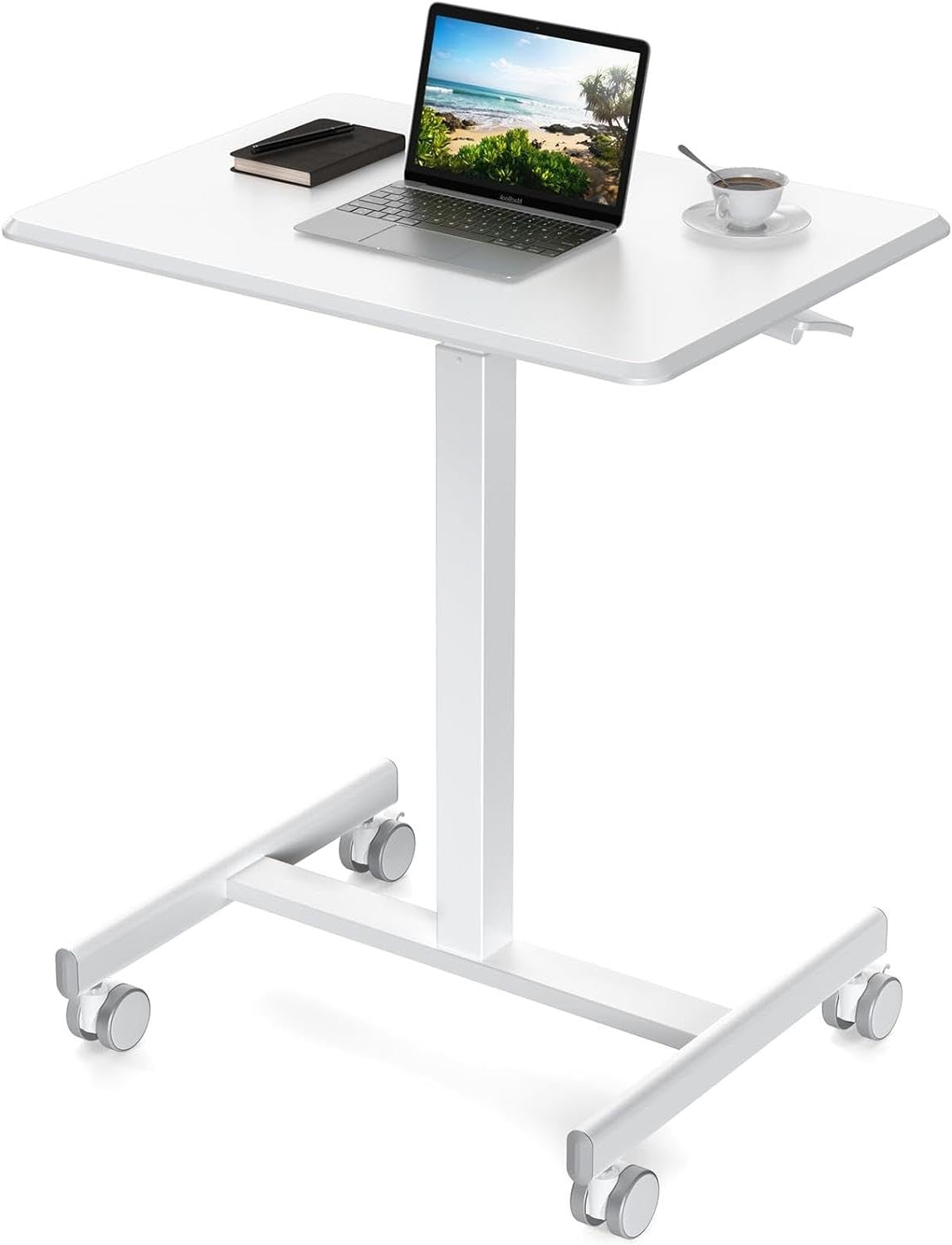 Sweetcrispy Small Mobile Rolling Standing Desk - Overbed Table, Teacher Podium with Wheels, Adjustable Work Table, Rolling Desk Laptop Computer Cart for Home, Office, Classroom