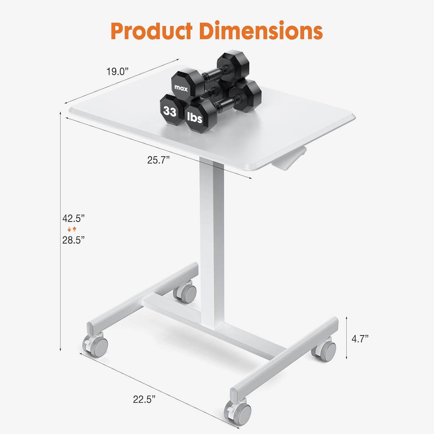 Sweetcrispy Small Mobile Rolling Standing Desk - Overbed Table, Teacher Podium with Wheels, Adjustable Work Table, Rolling Desk Laptop Computer Cart for Home, Office, Classroom