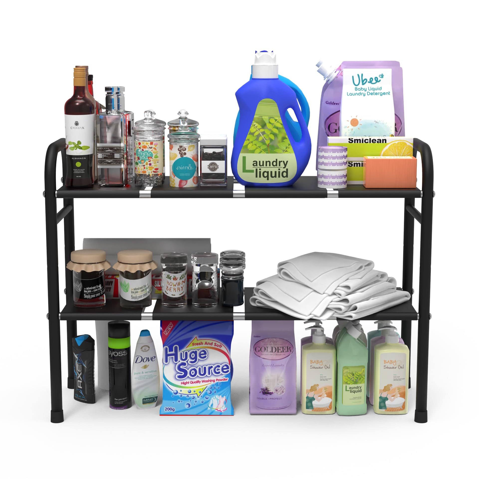 Zendar Under Sink Organizers and storage, 2 tier expandable cabinet bathroom shelf storage with 8 removable panels for kitchen bathroom, easy to install, black (black)