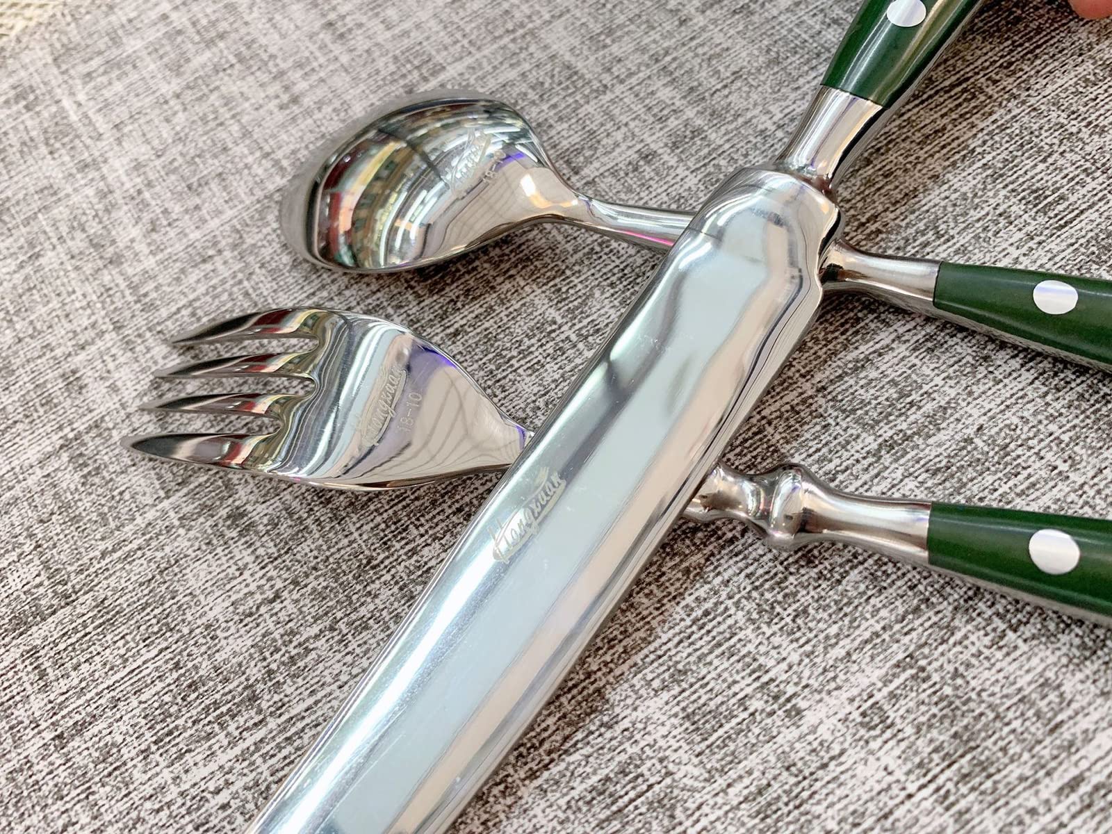 Green Silverware Set for 12 Durable 18/10 Stainless Steel Flatware sets Cutlery Utensi Sets Flatware Wedding Mirror Polished Classical Retro Steak Tableware Spoon Fork Knife set 60pcs