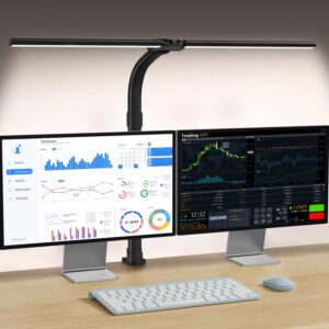 sandiea led desk lamp for home office - 24w bright double head desk light with clamp eye caring architect task light 25 lighting modes adjustable flexible gooseneck lamp for workbench drafting study