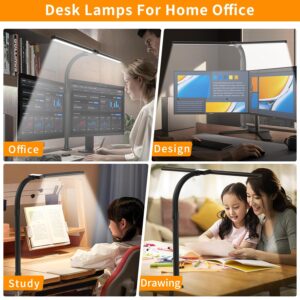 sandiea LED Desk Lamp for Home Office - 24W Bright Double Head Desk Light with Clamp Eye Caring Architect Task Light 25 Lighting Modes Adjustable Flexible Gooseneck Lamp for Workbench Drafting Study